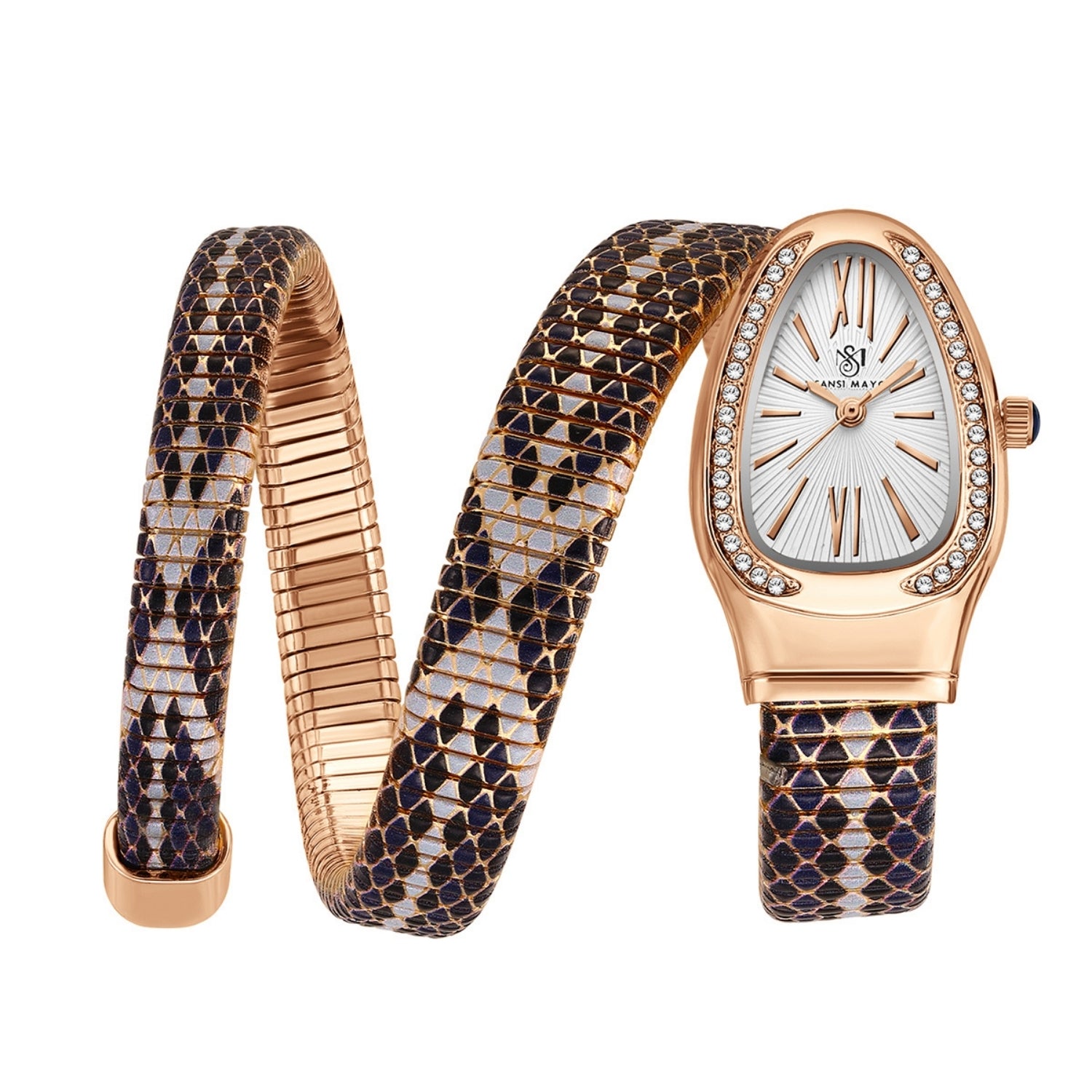 Sansi Mayo Koil Snake Watch — Two Tone Rose Gold & White Edition ...